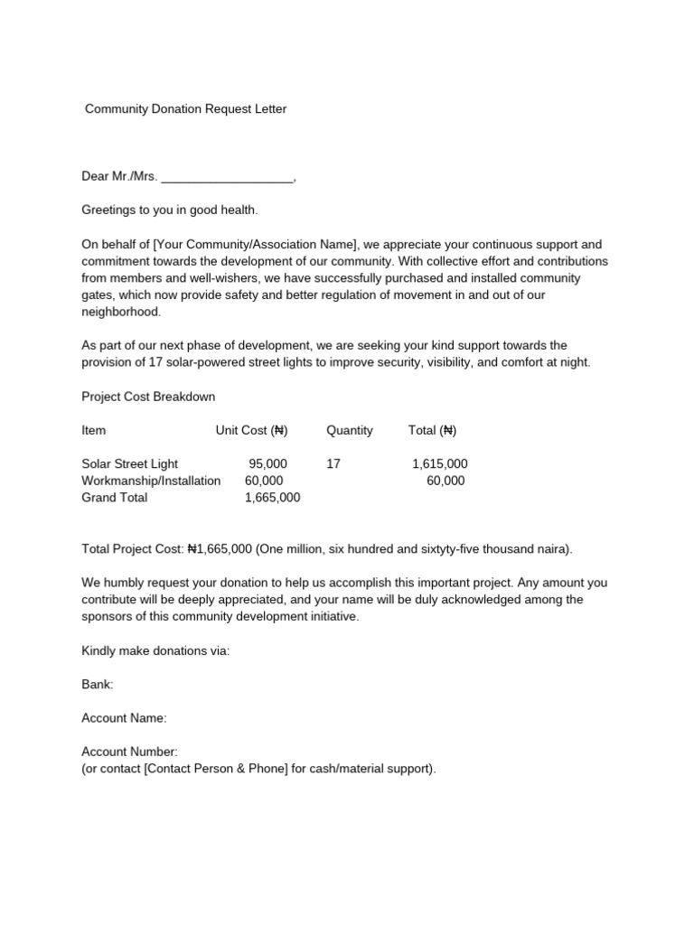Community Donation Request for Street Lights | PDF