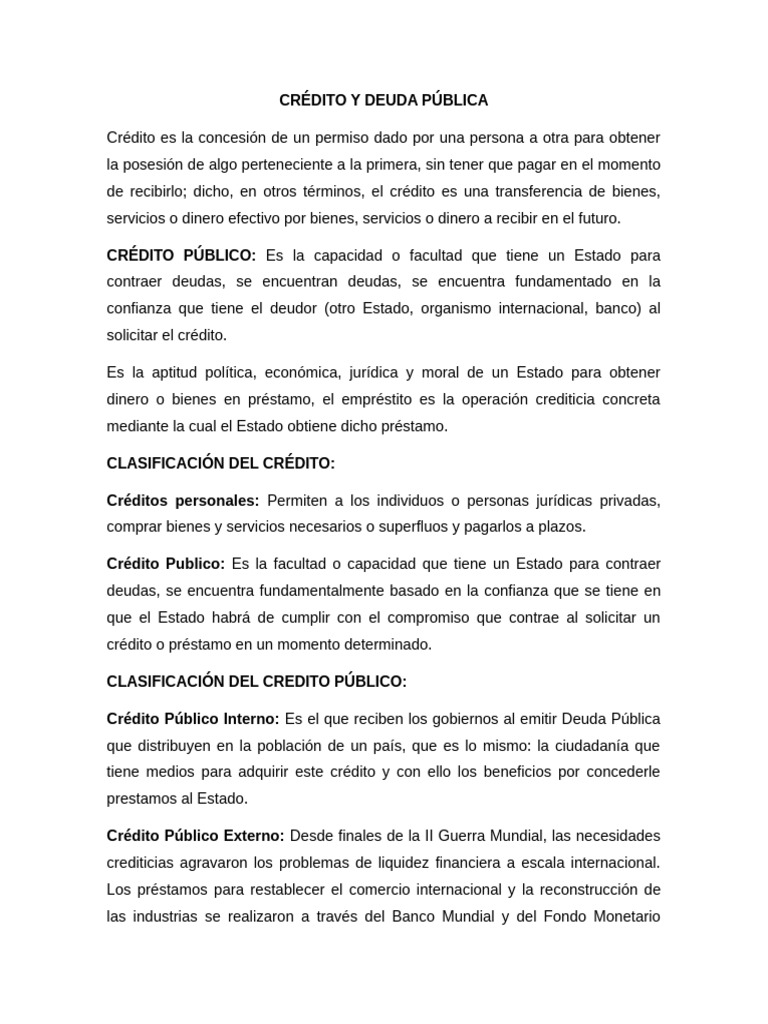 Crédito y Deuda Pública Explicados | PDF | Deuda | Préstamos