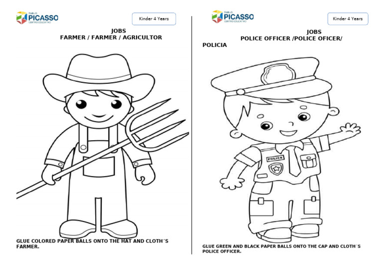 Worksheets Jobs Farmer Police Officer 4 Years Picasso | PDF