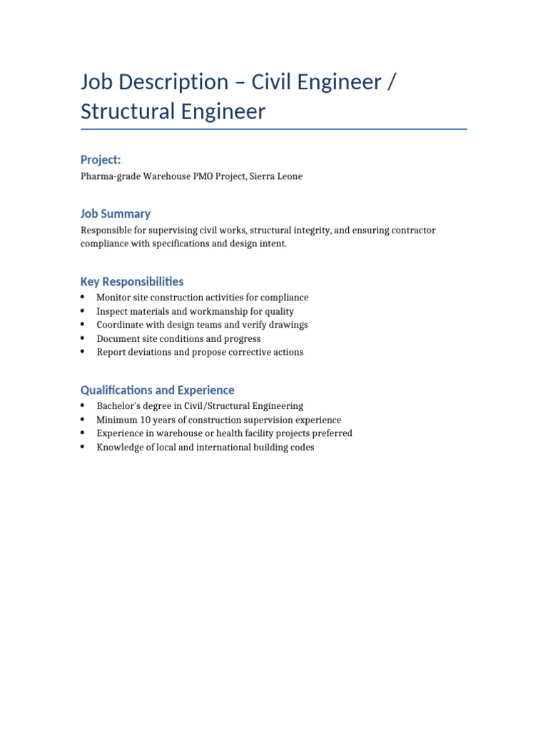 Job Description Civil Engineer Structural Engineer | PDF