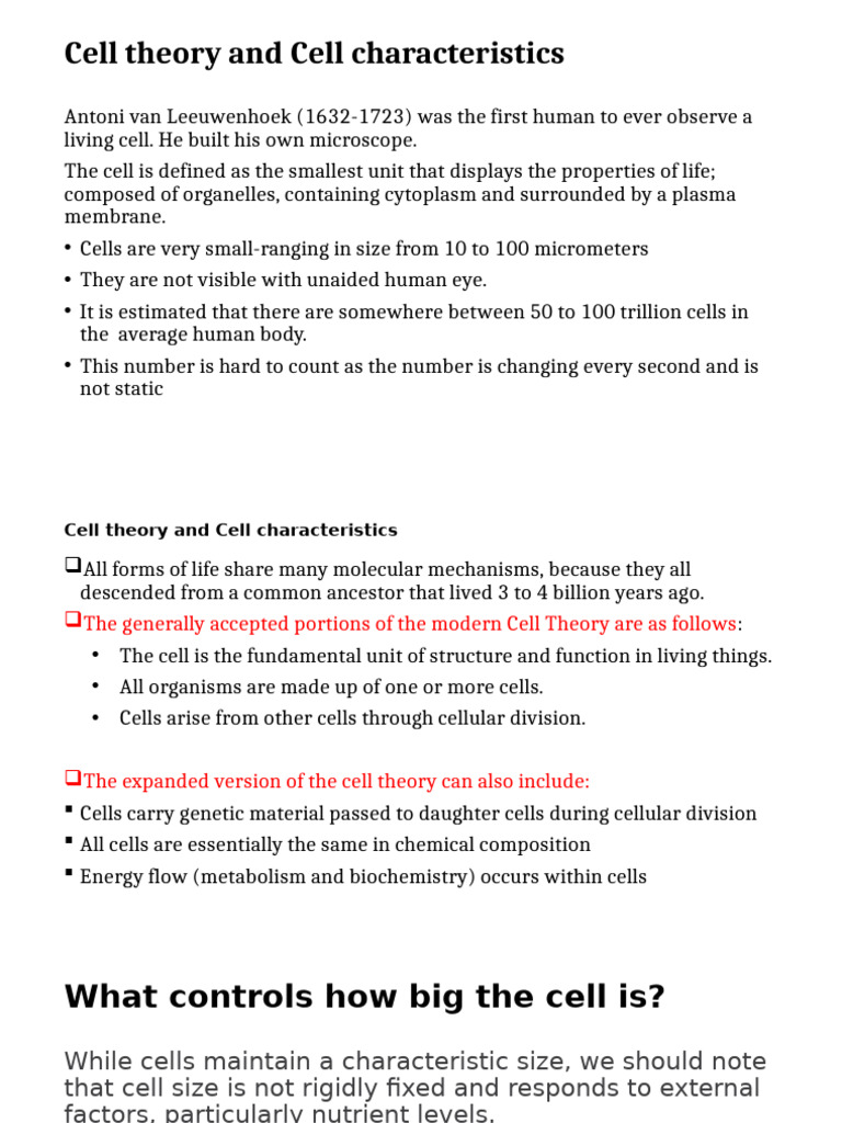 Cell Theory and Cell Characteristics | PDF | Cell Membrane | Prokaryote