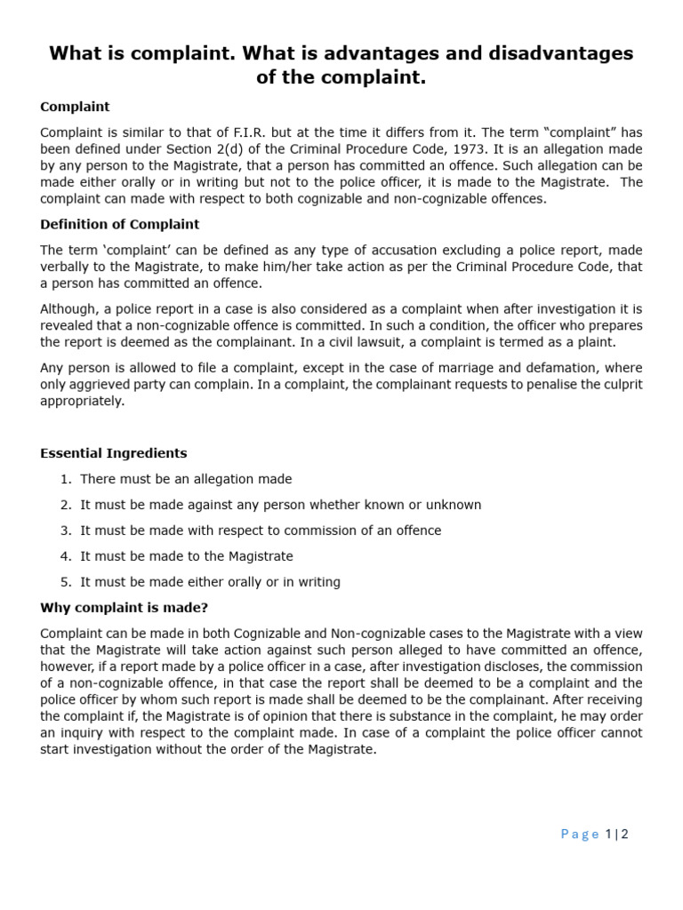 Understanding Complaints: Definition & Impact | PDF | Complaint ...