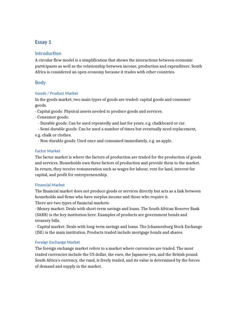 Essay 1 Circular Flow Model | PDF