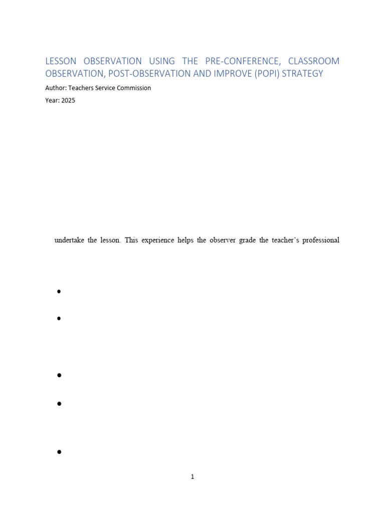 Popi Strategy For Lesson Observation | PDF | Learning | Teachers