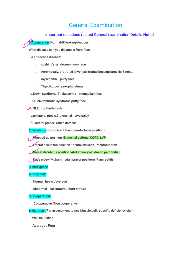 General_examination | PDF | Anemia | Dehydration