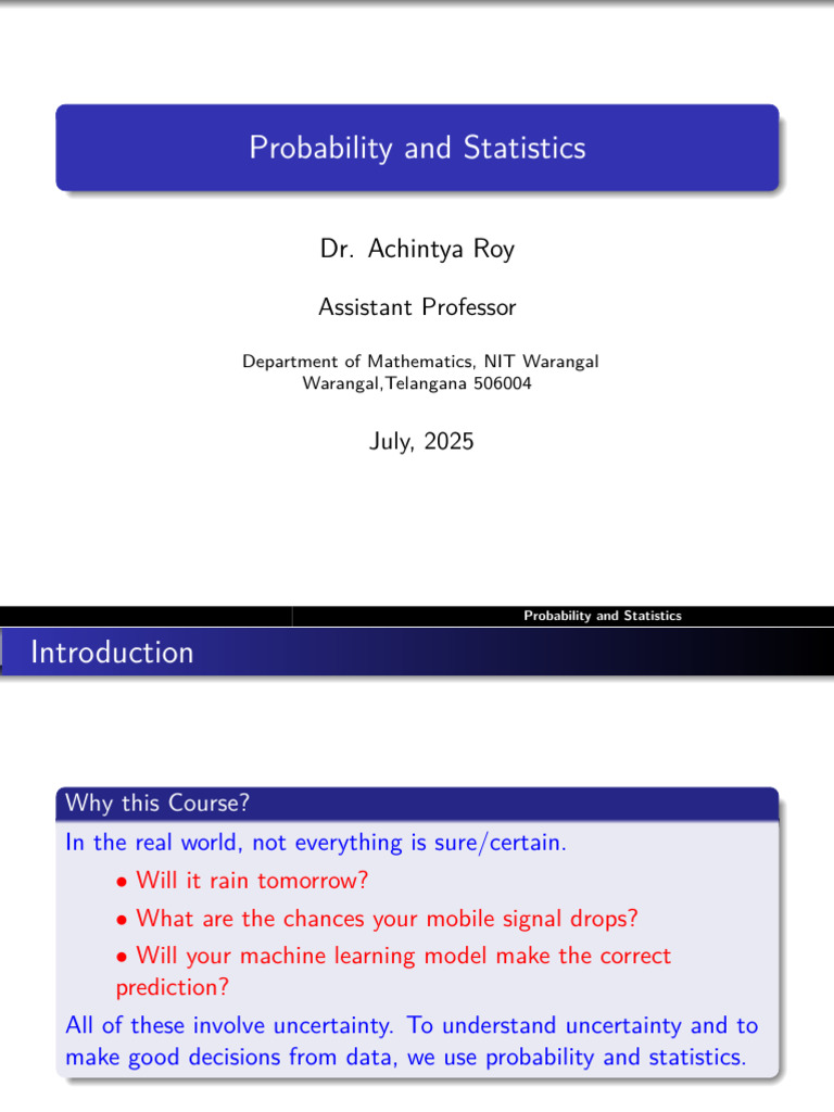 Introduction to Probability and Statistics | PDF | Experiment ...