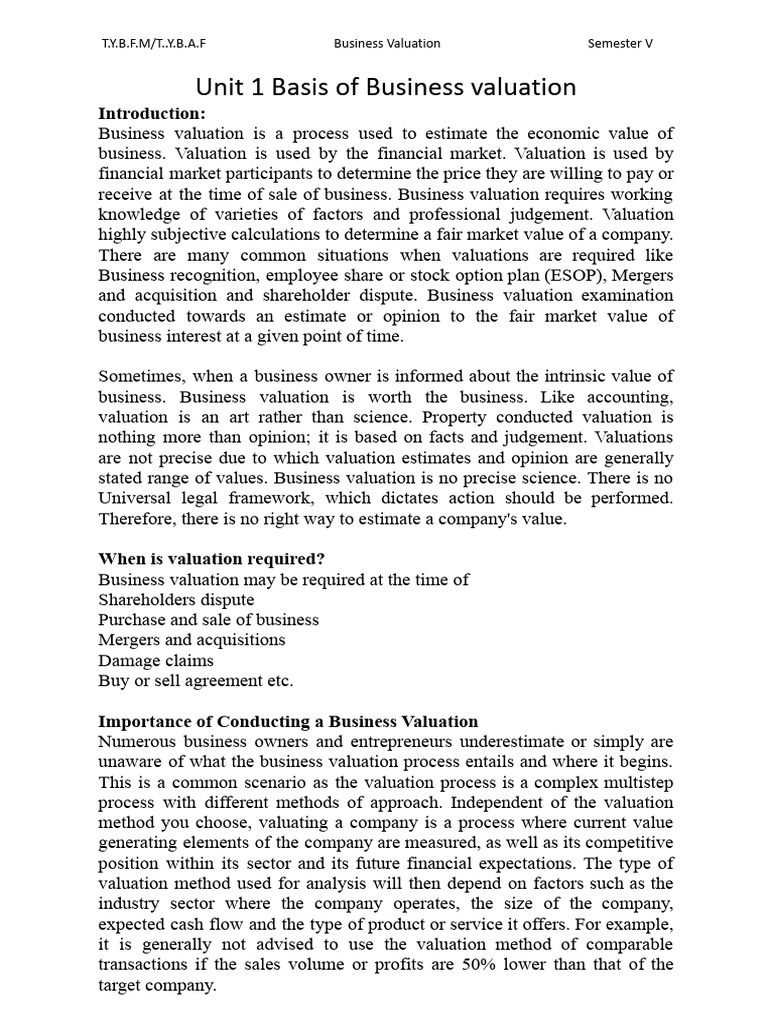 Module 1 - Basics of Valuation | PDF | Valuation (Finance) | Business ...