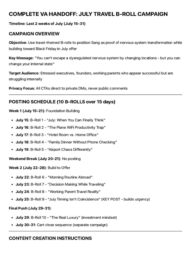 Complete Va Handoff - July Travel B-Roll Campaign | PDF | Decision ...