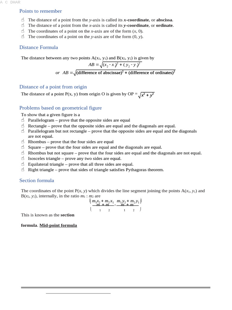 Geometry: Points, Distances, and Formulas | PDF
