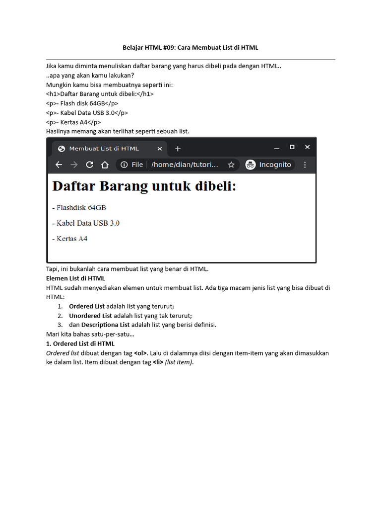 Cara Membuat List di HTML dengan Benar | PDF