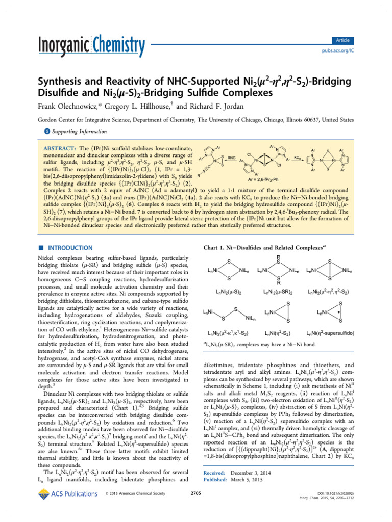 Hillhouse Et Al 2015 Synthesis and Reactivity of Nhc Supported Ni2 (μ2 ...