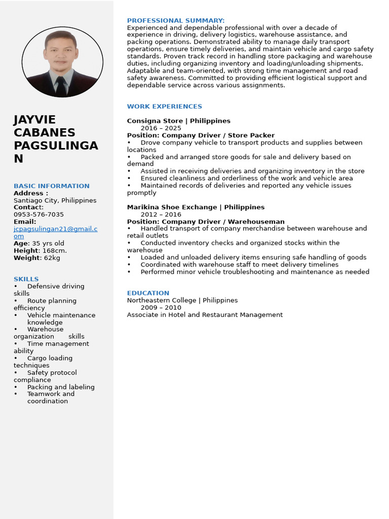 New Jb Resume | PDF | Warehouse | Logistics