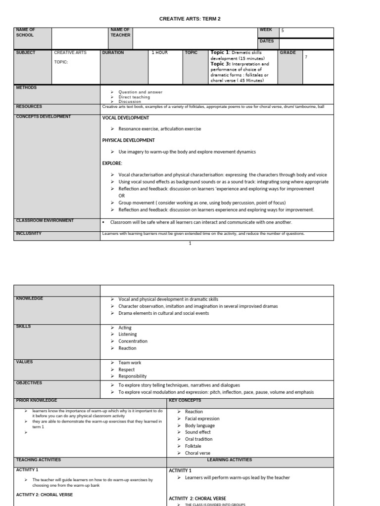 Grade 7 Creative Arts: Drama Skills | PDF | Storytelling | Learning