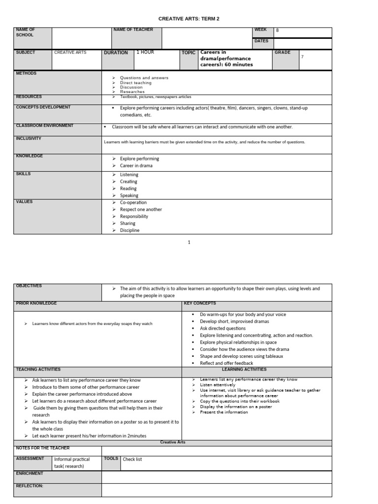 Careers in Drama for Grade 7 | PDF | Learning | Teachers