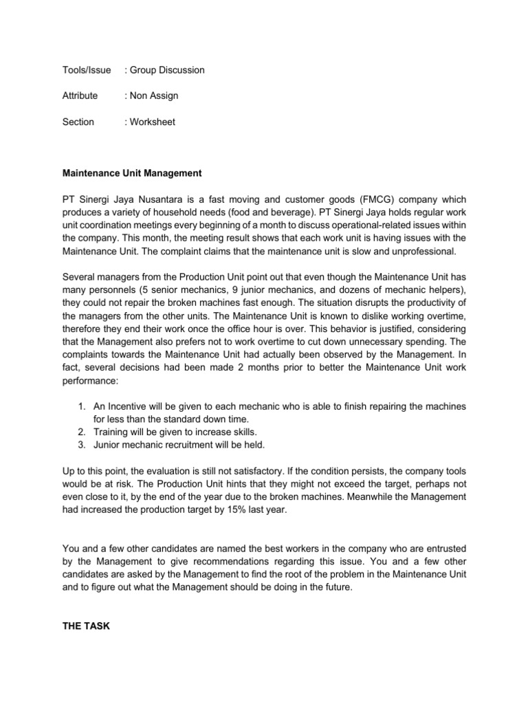 Soal FGD 3 - Unit Maintenance Management | PDF | Behavioural Sciences ...