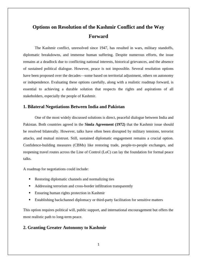 Options On Resolution of The Kashmir Conflict and The Way Forward | PDF ...
