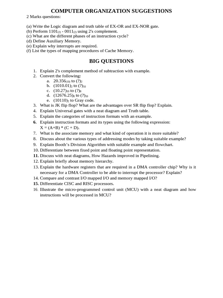 Computer Organization Concepts and Questions | PDF