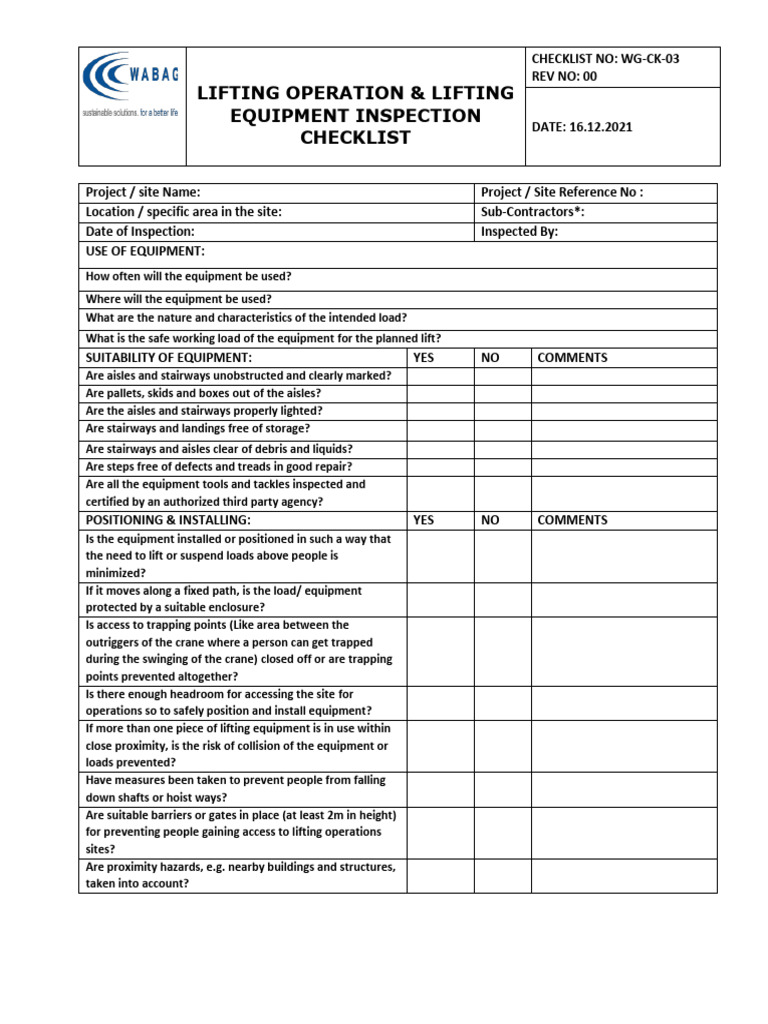Lifting Equipment Inspection Checklist | PDF | Stairs | Crane (Machine)