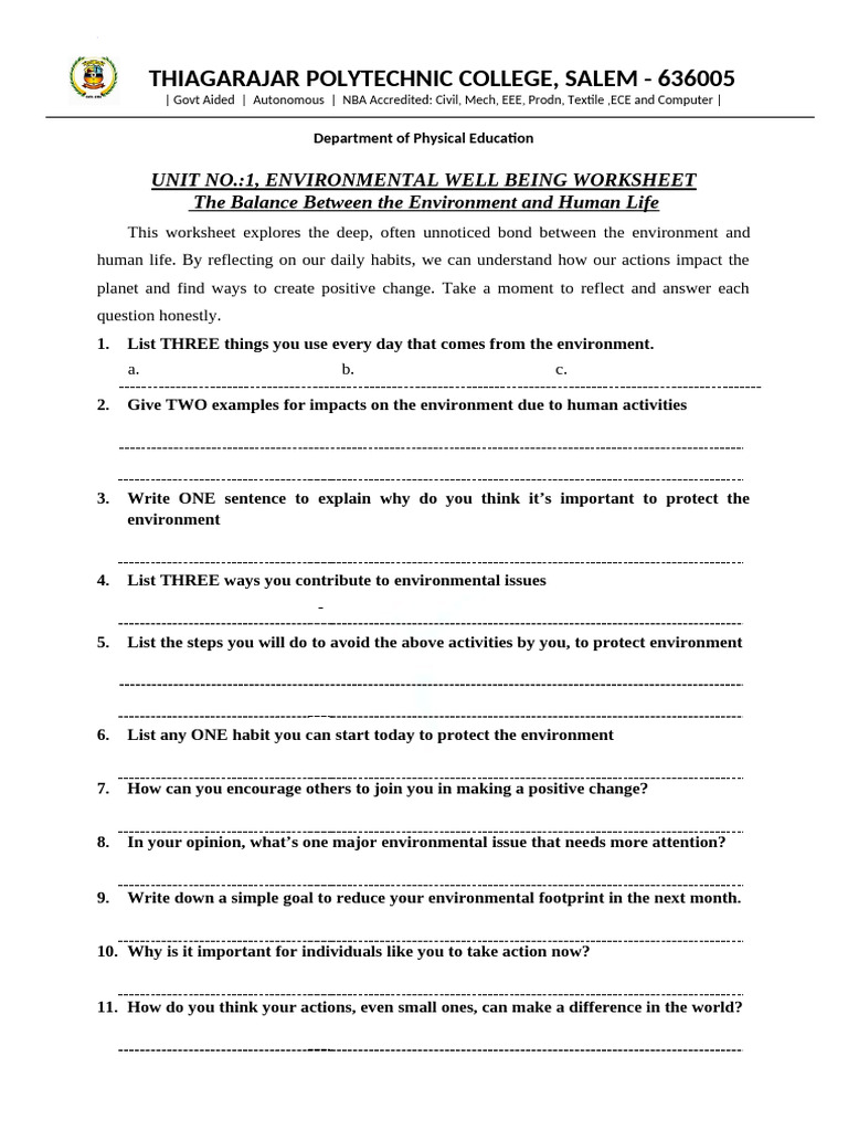 Environment and Life Worksheet TPT 1 | PDF
