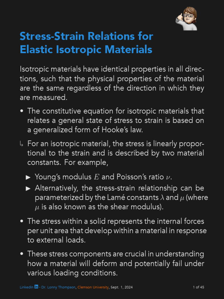 Stress-Strain Relations For Elastic Isotropic Materials: Linkedin - Dr ...