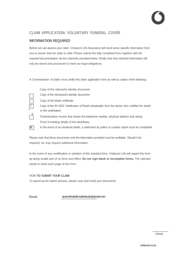 Vodacom Funeral Cover Claim Process | PDF | Life Insurance
