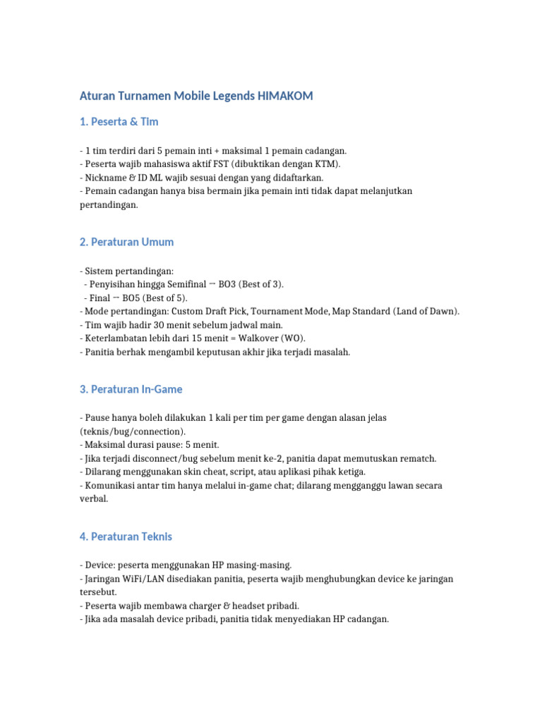 Aturan Turnamen MobileLegends HIMAKOM | PDF