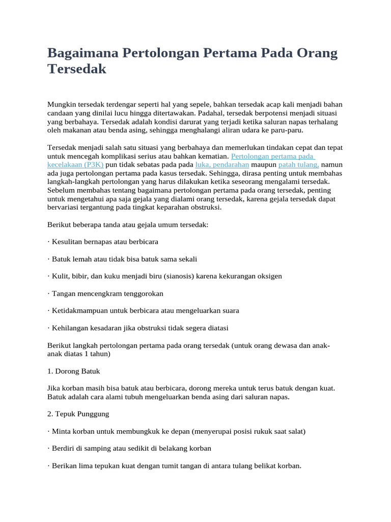Bagaimana Pertolongan Pertama Pada Orang Tersedak | PDF