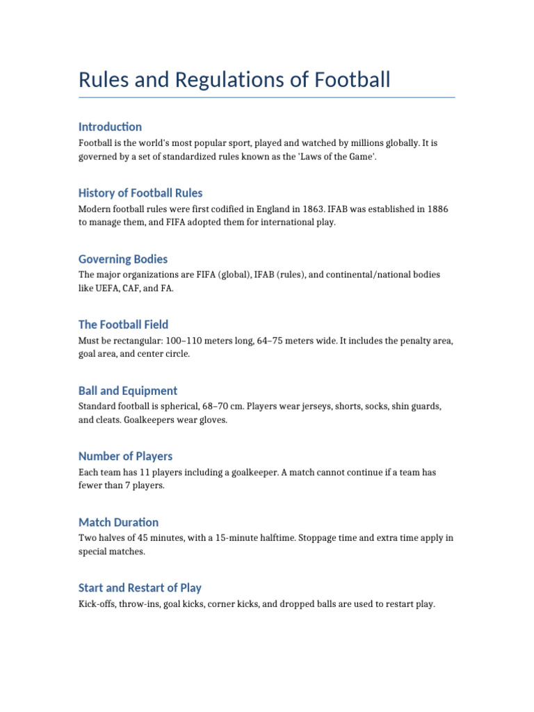 Football Rules and Regulations Overview | PDF | Association Football ...