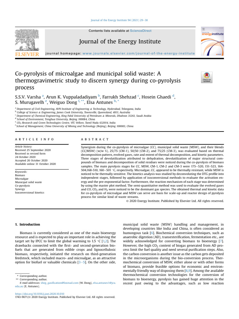 Co-Pyrolysis of Microalgae and Municipal Solid Waste A | PDF ...