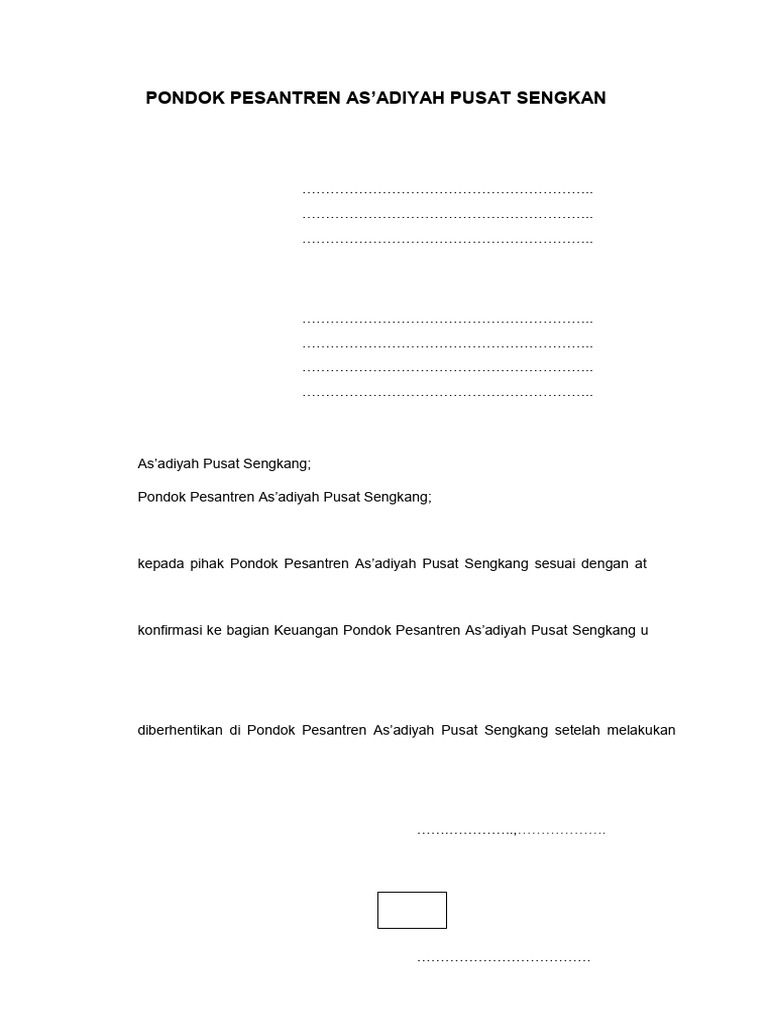 Surat Pernyataan Orang Tua - Wali Santri Baru Pondok Pesantren As'adiyah | PDF