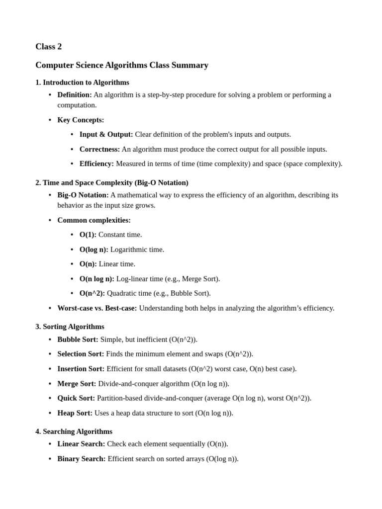 Class Algo Summary 2 | PDF | Time Complexity | Logarithm