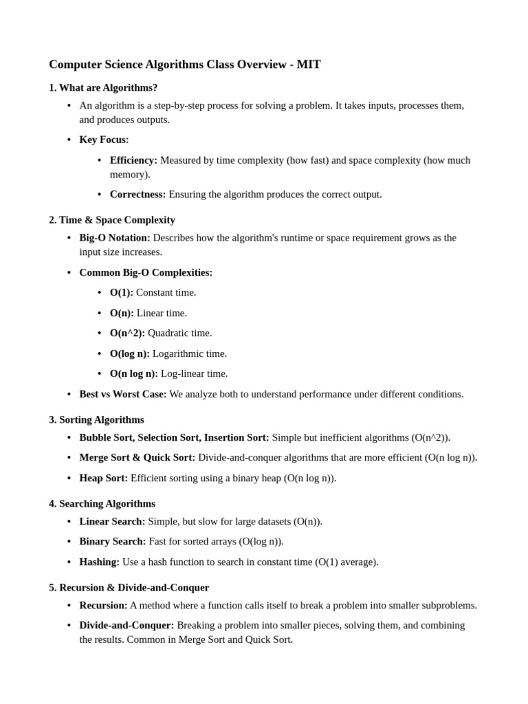 MIT - Class Algo Summary 2 | PDF | Time Complexity | Logarithm