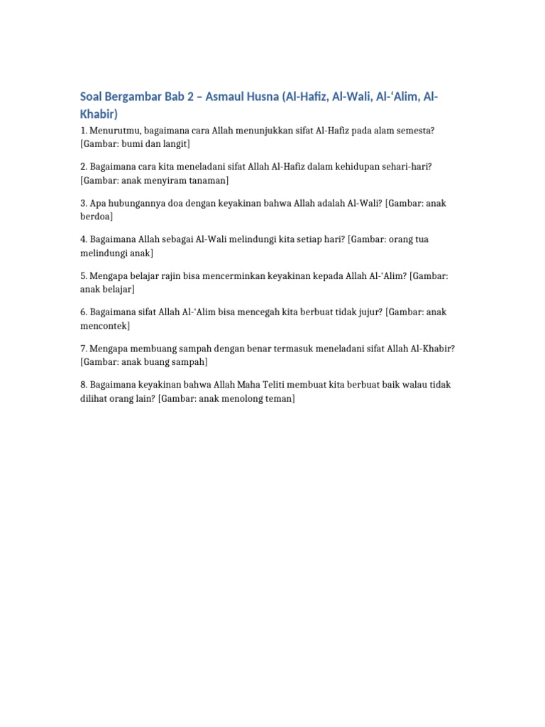 Soal Bergambar Asmaul Husna | PDF