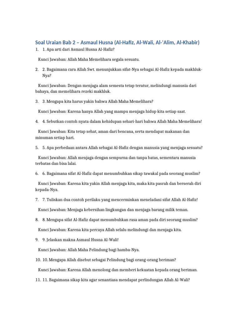 Soal Uraian Asmaul Husna | PDF