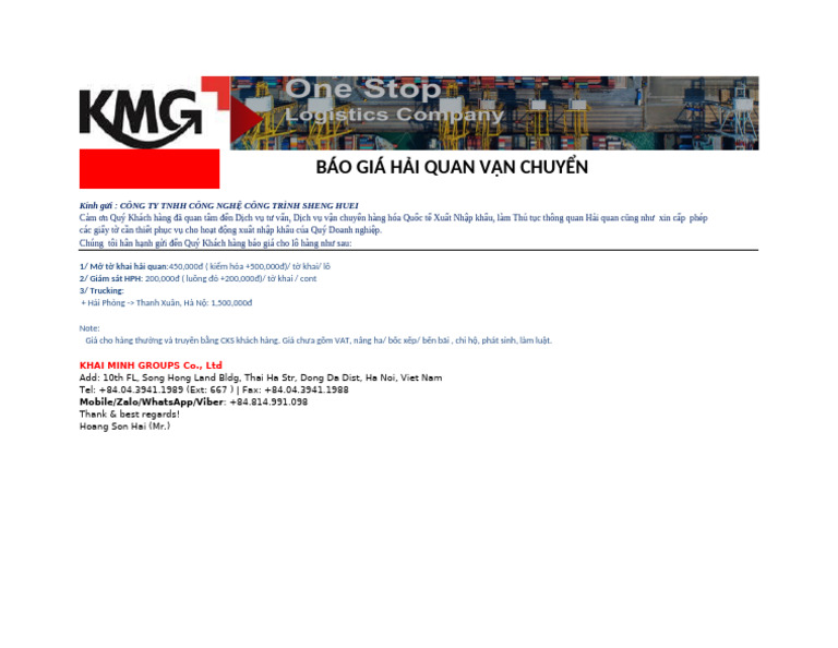Kmg Báo Giá Hải Quan Vận Chuyển - form | PDF