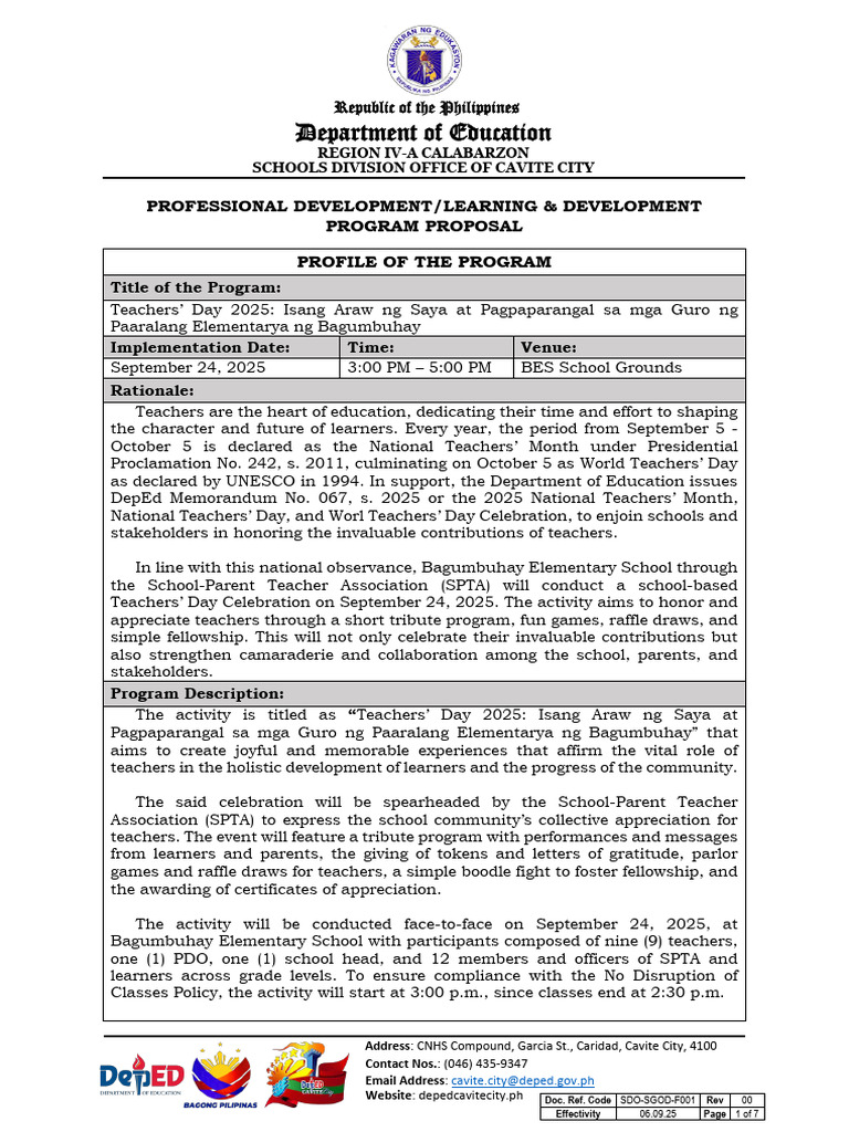 Teachers' Day Celebration Proposal 2025 | PDF