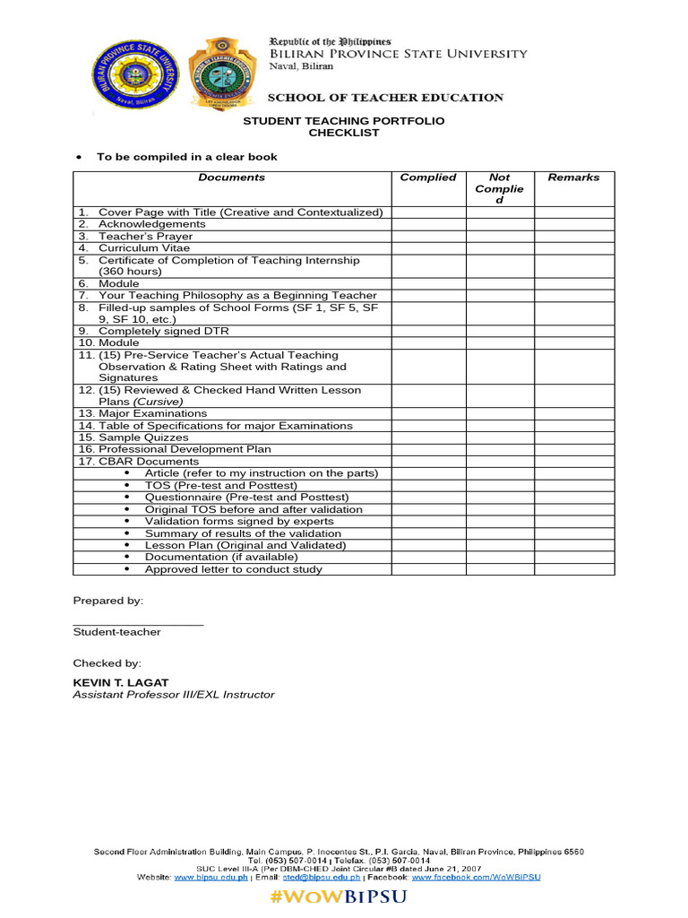 Checklist of Documents Fro Portfolio | PDF