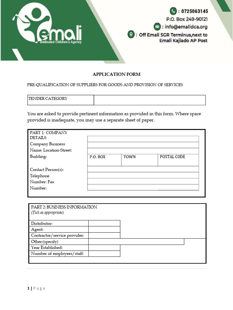 Supplier Pre-Qualification Application Form | PDF
