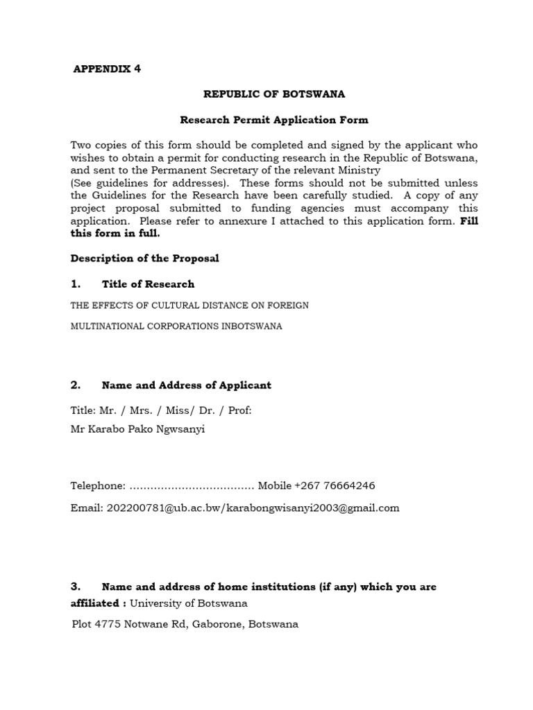 Botswana Research Permit Application Form | PDF | Multinational Corporation