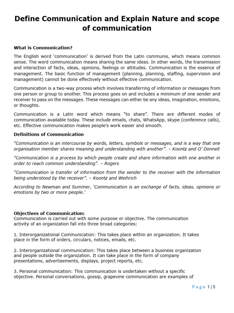 Nature and Scope of Communication | PDF | Communication | Information