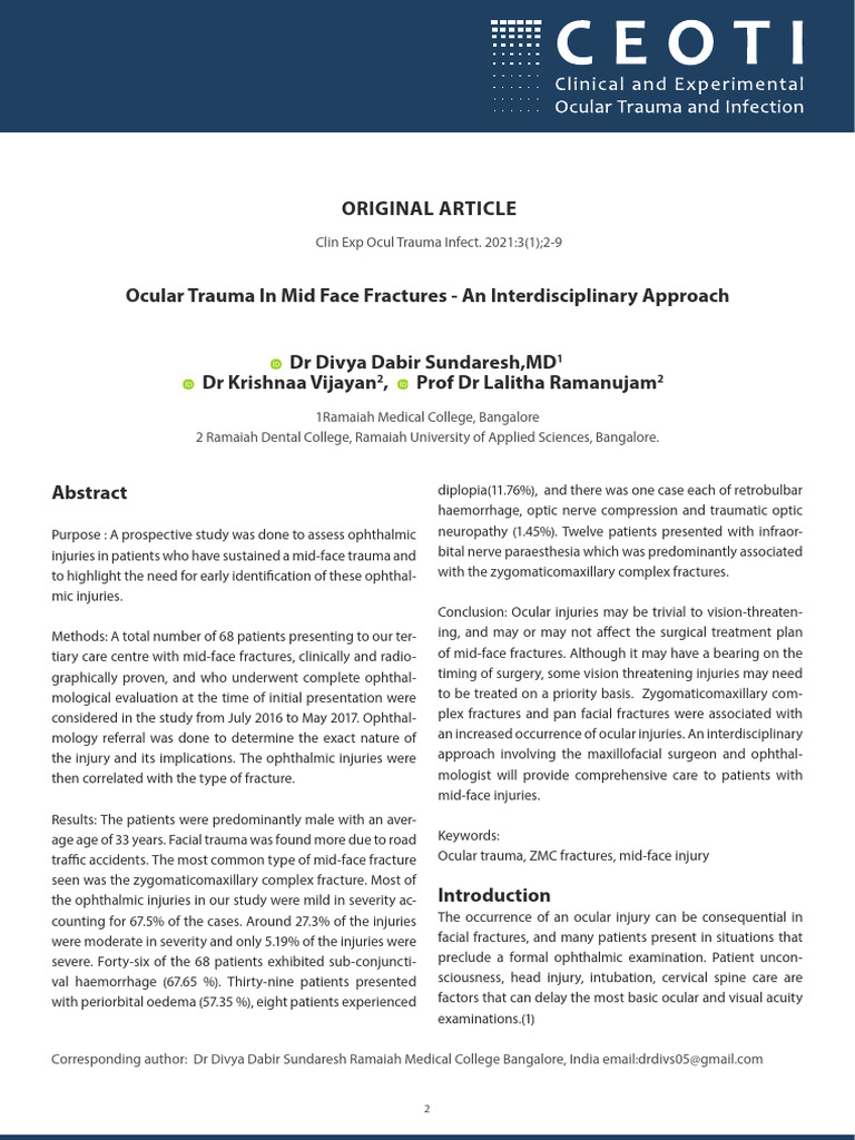 Ocular Trauma in Mid Face Fractures - An Interdisciplinary Approach ...