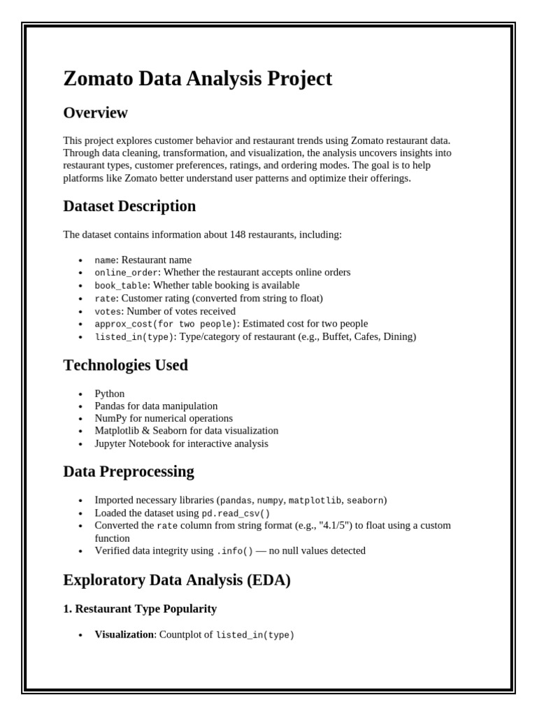 Zomato Project Documentation | PDF | Data Analysis | Information Technology