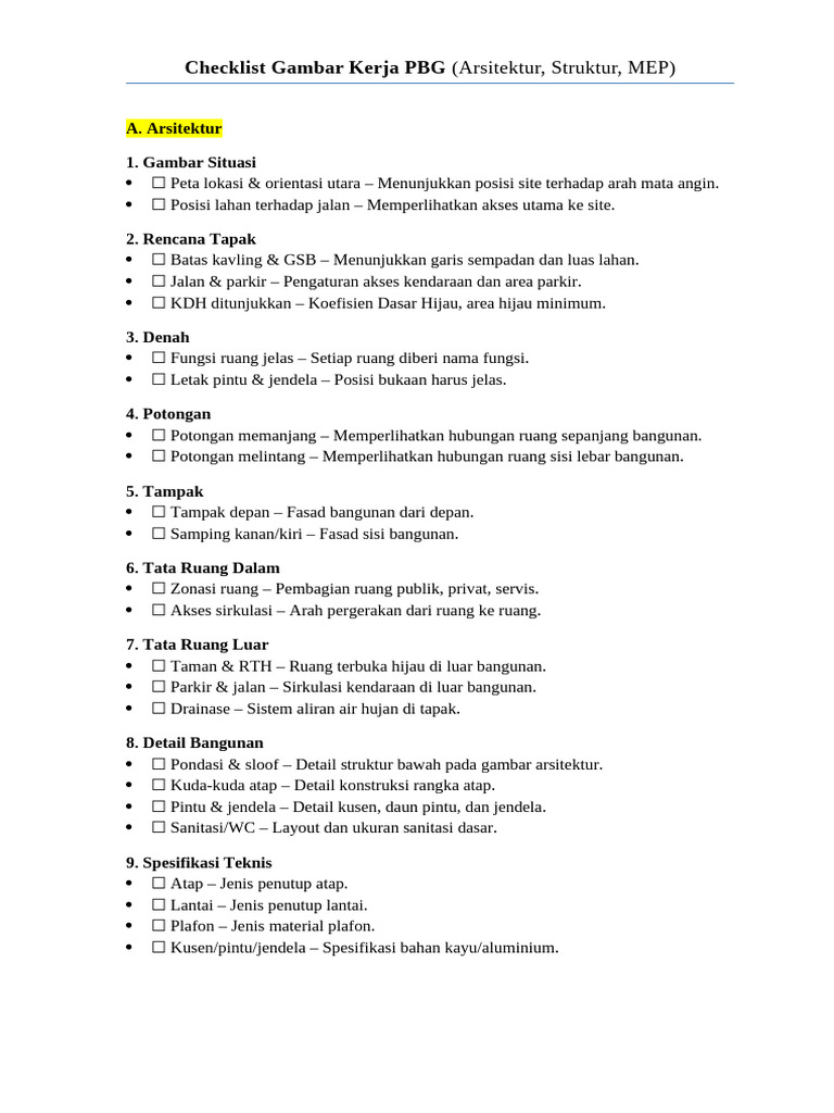 Checklist_Gambar_Kerja (1) | PDF