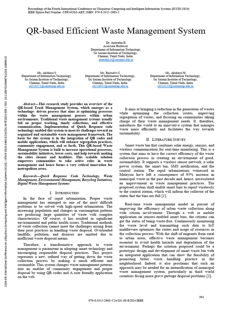 QR Code Waste Management System | PDF | Waste Management | Waste