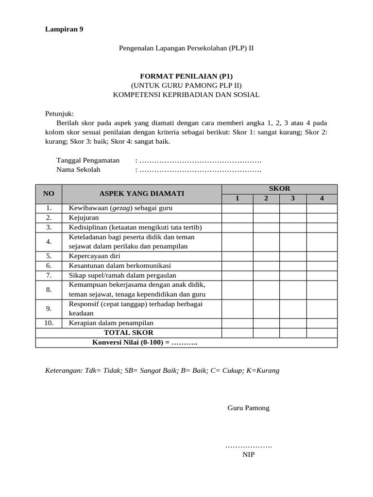 Penilaian Kompetensi Guru Pamong PLP II | PDF