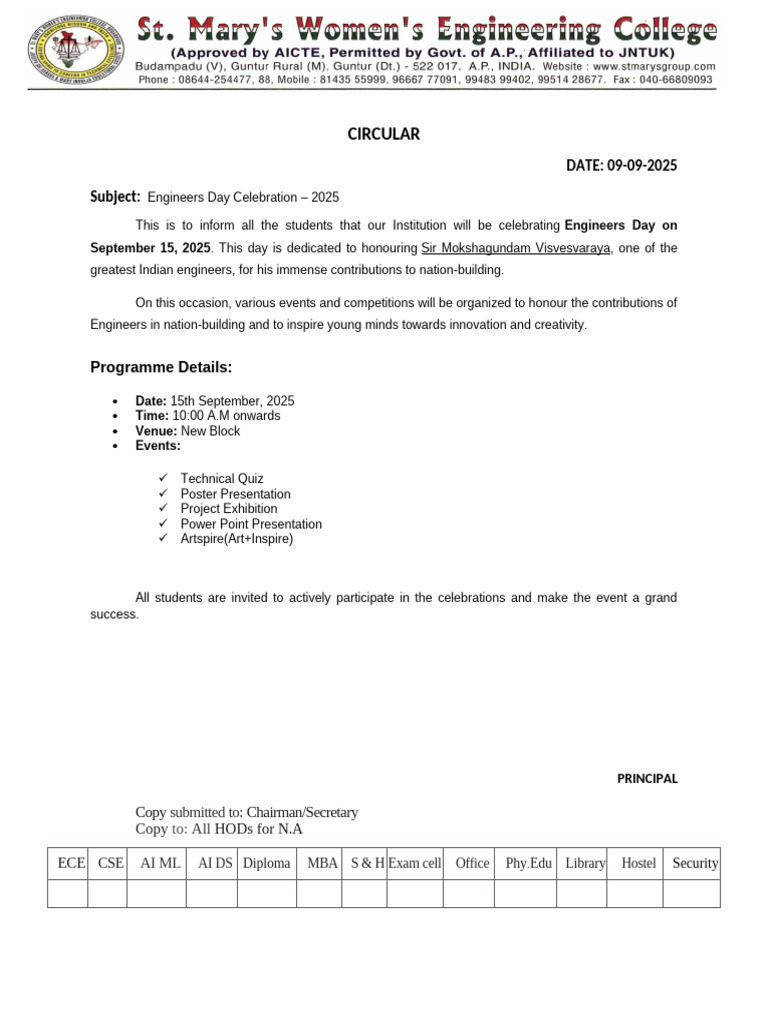 Engineers Days Circular | PDF
