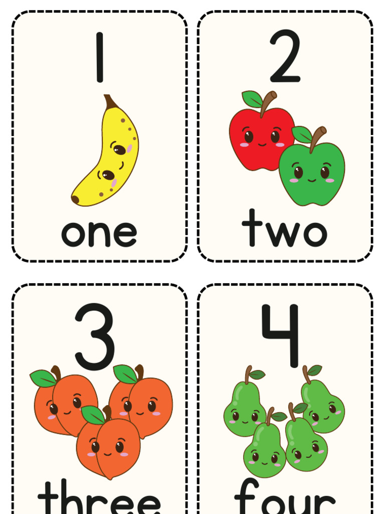 Colorful Illustrative Math Fruits Numbers Flashcards | PDF
