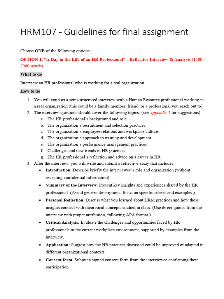 HRM Final Assignment Guidelines | PDF | Recruitment | Human Resource ...