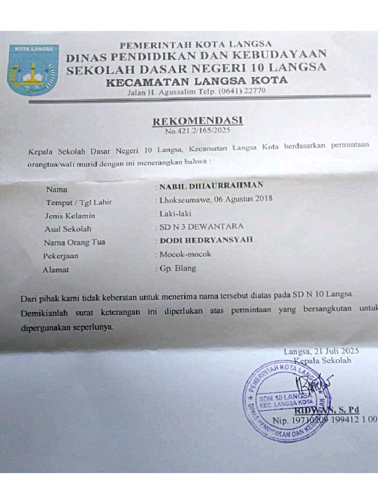 Surat Rekomendasi | PDF