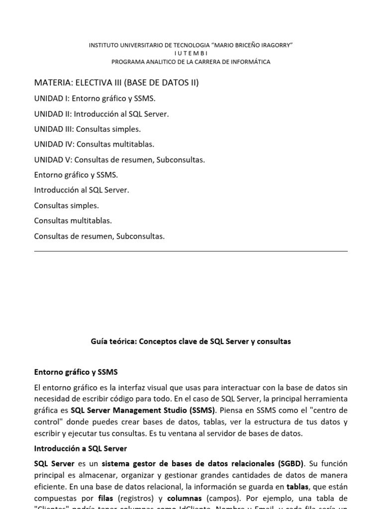 Programa de Base de Datos II | PDF | Bases de datos | Servidor SQL de Microsoft
